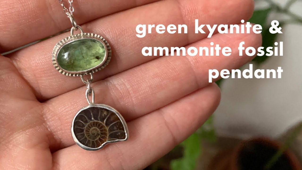 Green Kyanite & Ammonite Fossil Pendant - YouTube