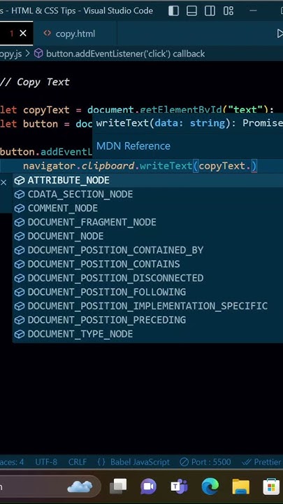 Copy To Clipboard using Navigator API JS #coding#javascript - YouTube