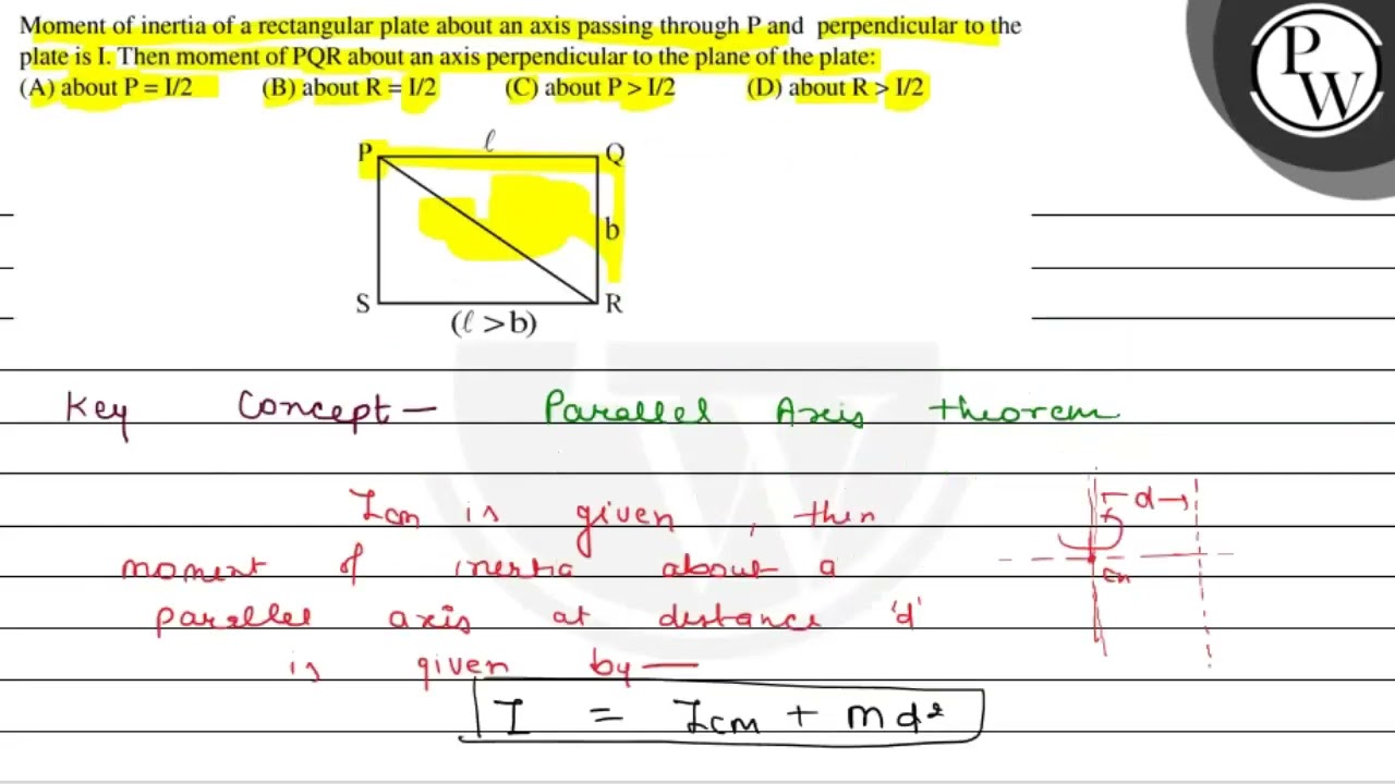 Moment of inertia of a rectangular plate about an axis passing thro ...