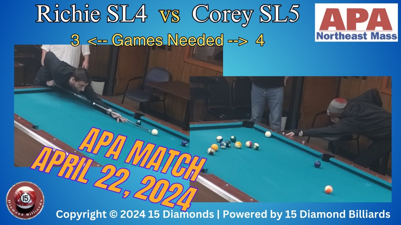 Live APA Match April 22, 2024 Rich Berube SL4 vs Corey Yuen SL5 (3 To 4 ...