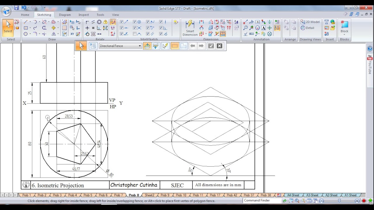 CAED isometric vtu problem no.8 (Solid Edge ST7) - YouTube