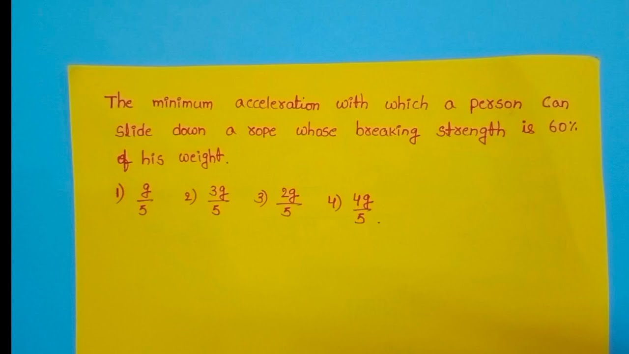 the minimum acceleration with which a person can slide down a rope ...