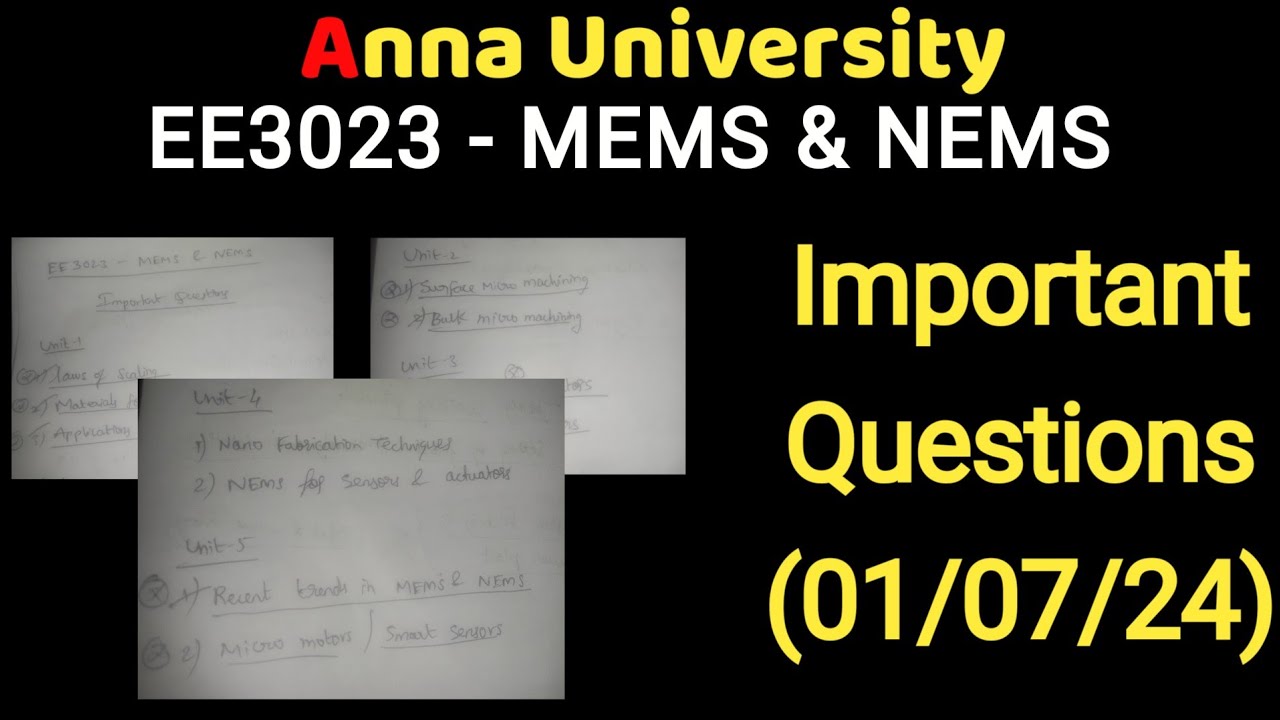 EE3023 - MEMS & NEMS | important questions | anna university | July ...