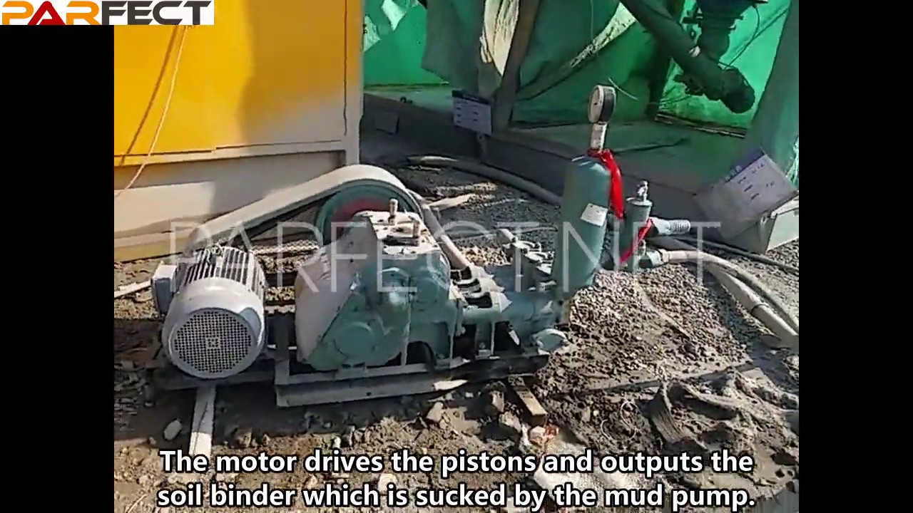 The motor drives the pistons and outputs the soil binder which is ...