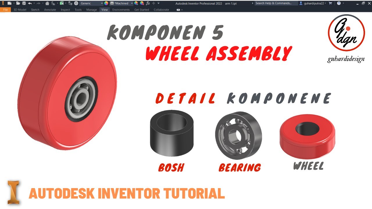 SKATEBOARD DESIGN - KOMPONEN 5 WHEEL ASSEMBLY WITH BEARING & BOSH ...
