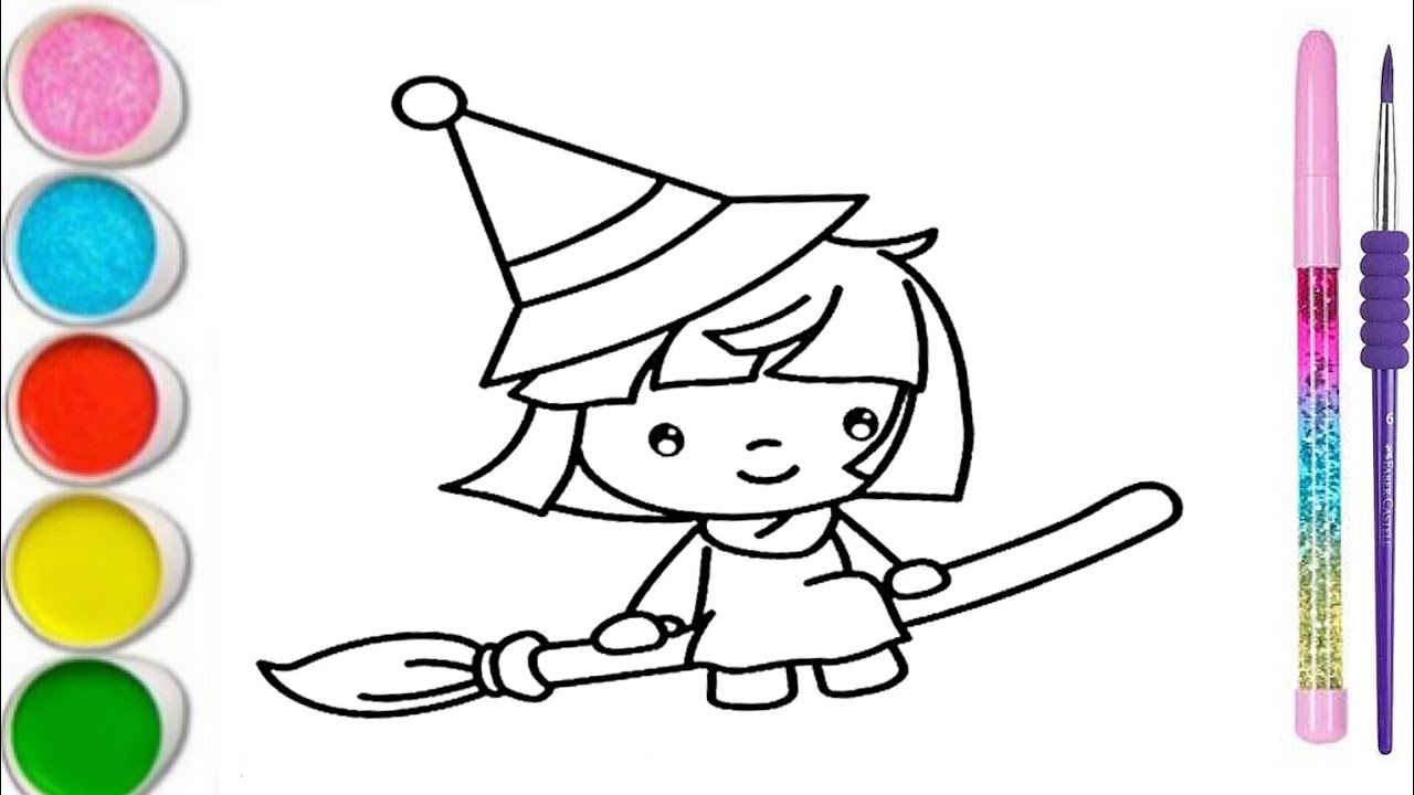 Little witch drawing and colouring video// satisfying video - YouTube