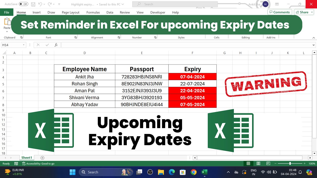 How To Set Reminder For Expiry Dates In Microsoft Excel Automatic Expiry Dates Highlights