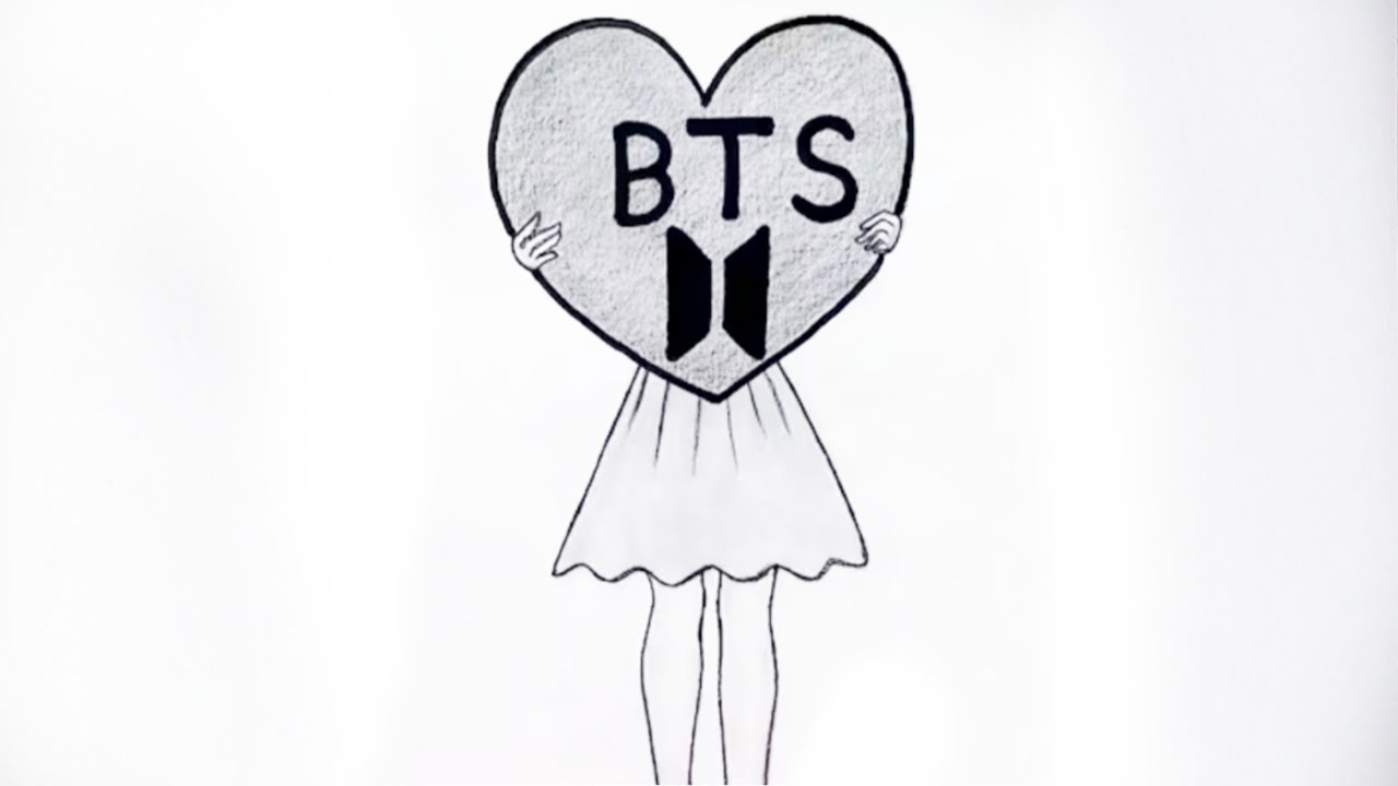 How to Draw a Girl with BTS Heart / BTS Girl Drawing / Easy BTS Drawing ...