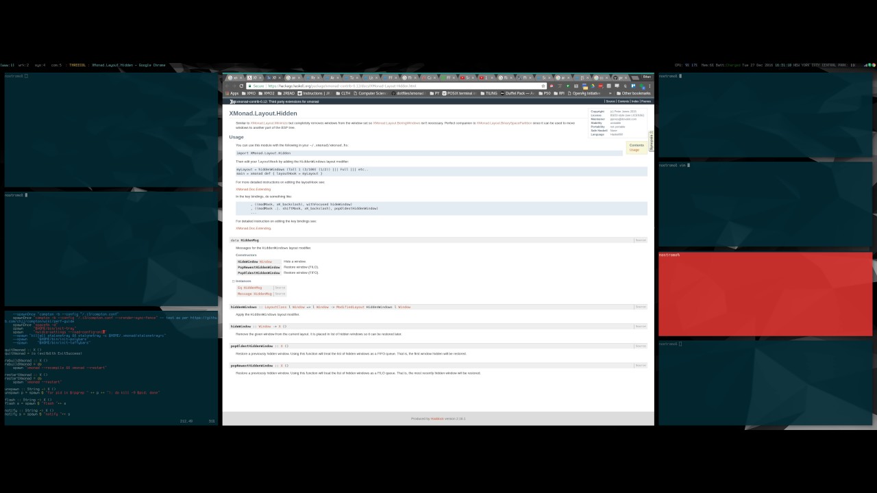 xmonad ultrawide config WIP demo - YouTube