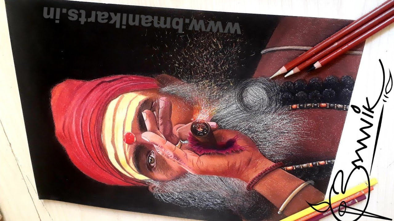 SADHU painting in COLOR PENCILS.. full time lapse demo... - YouTube