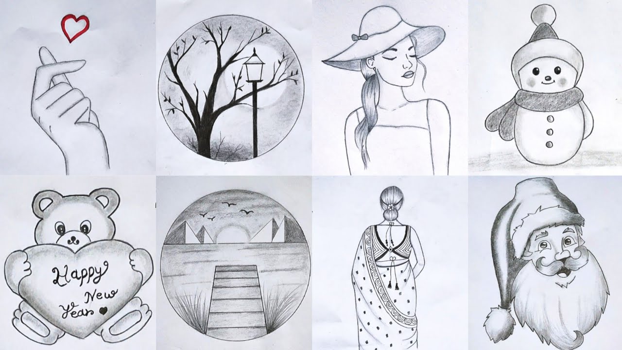 8 Cute & Easy drawings | drawing video | Anju sketch art | Easy drawing ...