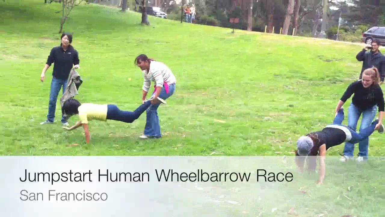 Jumpstart human wheelbarrow race - YouTube