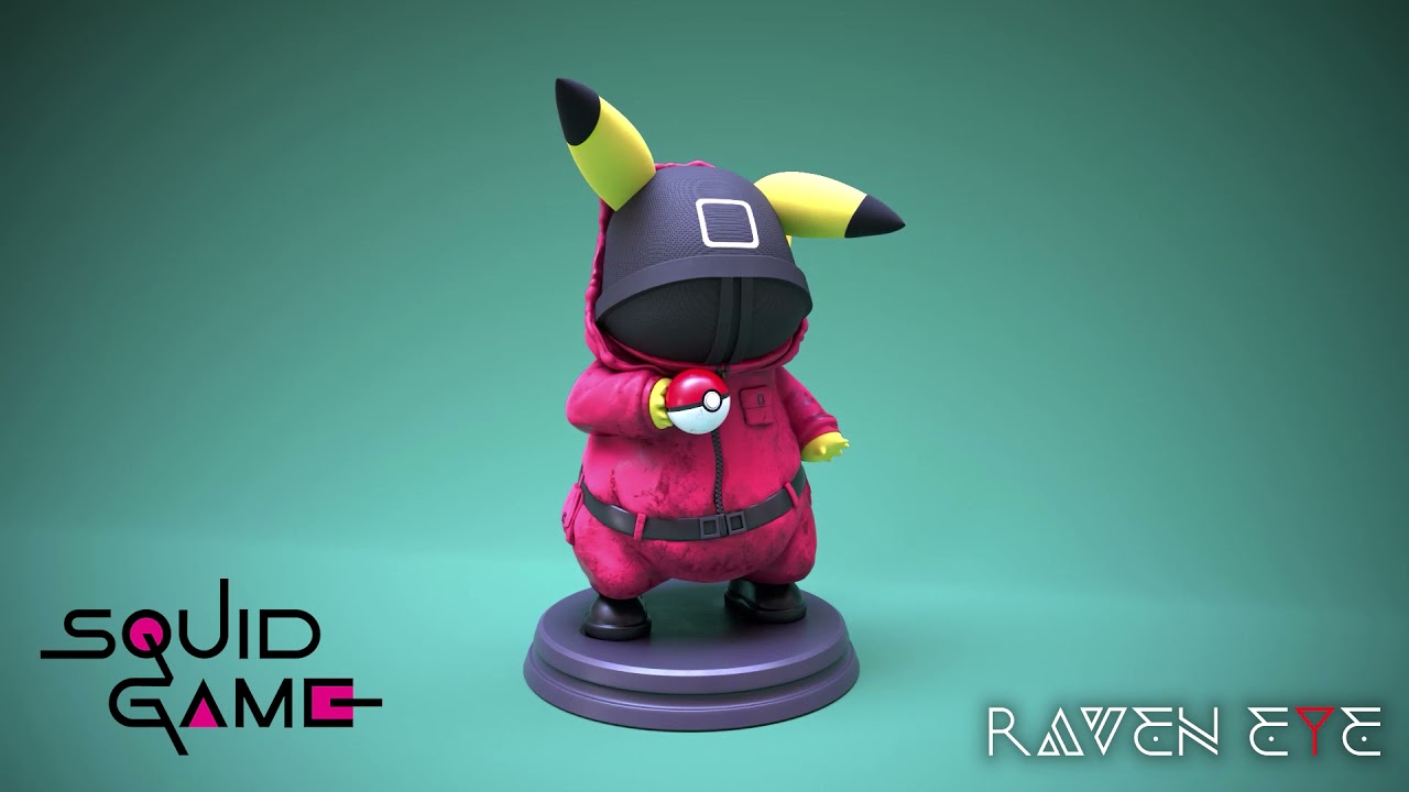 SQUID GAME PIKACHU - PIKA PINK SOLDIER - READY FOR 3D PRINT 3D PRINT ...