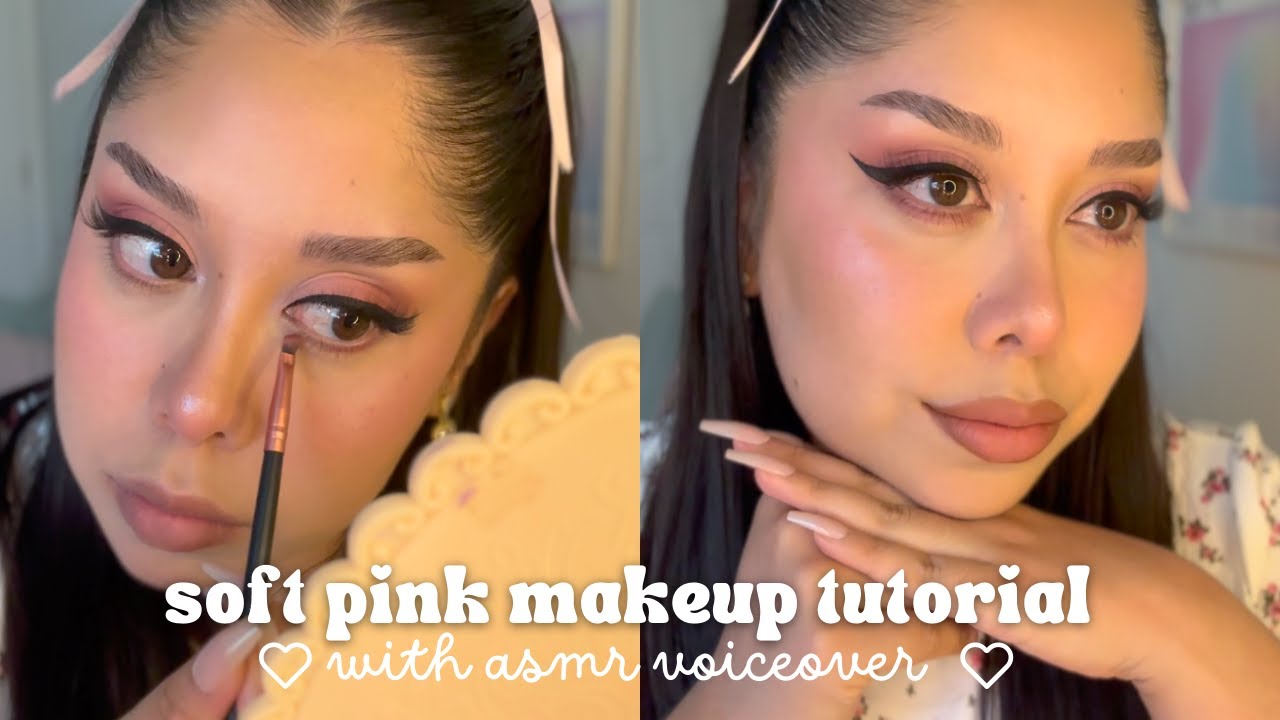 ASMR | Soft pink makeup tutorial 🍓 (with tingly VoiceOver) - YouTube