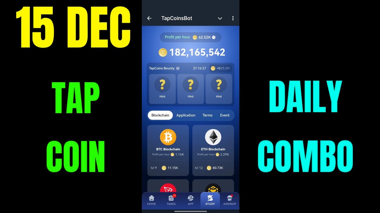 Tap Coin Daily Bounty 15 December | Tap Coin Daily Combo Today - YouTube