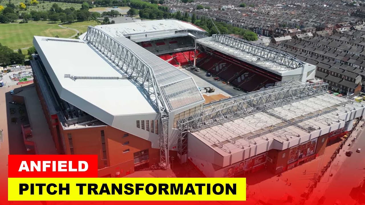 Anfield Stadium (Pitch Transformation) 23/24 New Pitch - YouTube