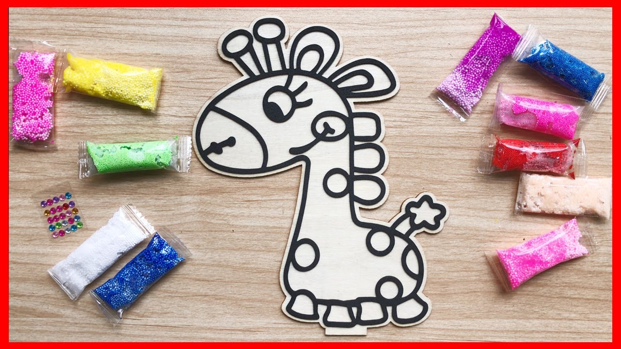 Tập vẽ hươu cao cổ, tranh tô màu bọt xốp - Slime painting a cute ...