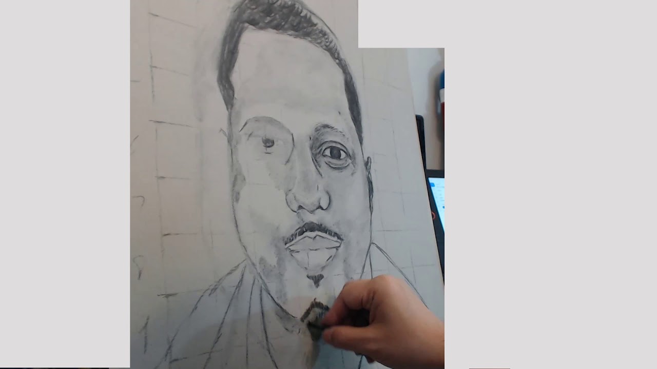 Charcoal Portrait Drawing #02 grid method - YouTube