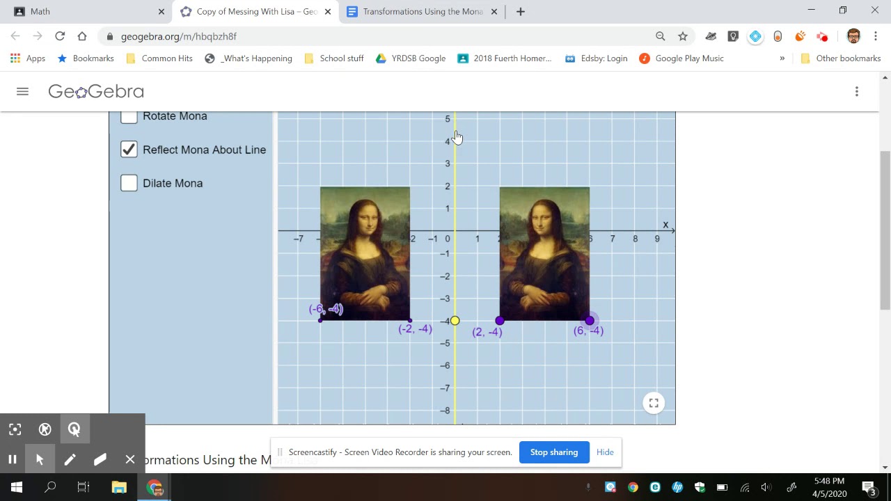 Reflections Using Geogebra & "Messing With Lisa" - YouTube