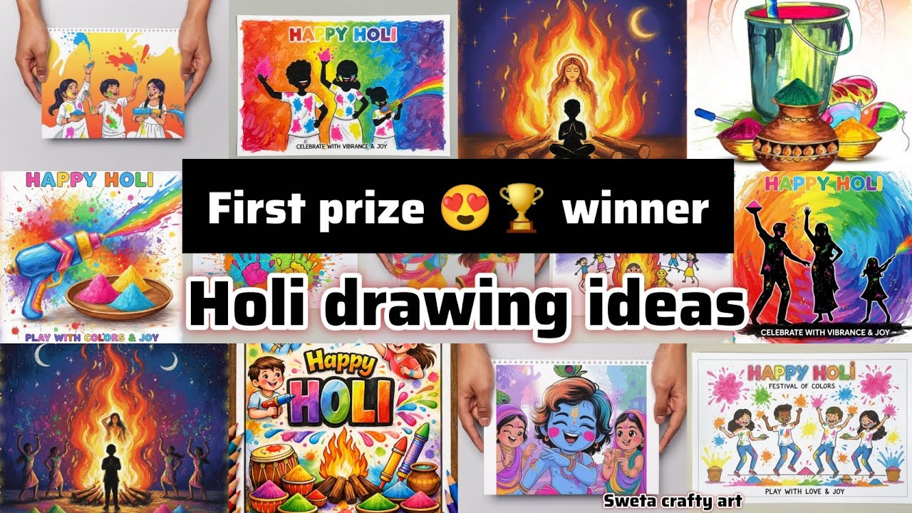 Easy Holi Drawing for School Competition | Holi Poster Drawing ideas ...