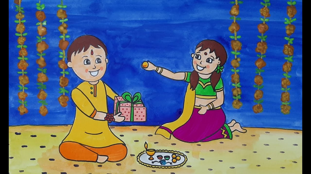 Rakshabandhan Drawing | Easy Raskhabandhan Drawing | Raksha Badhan ...