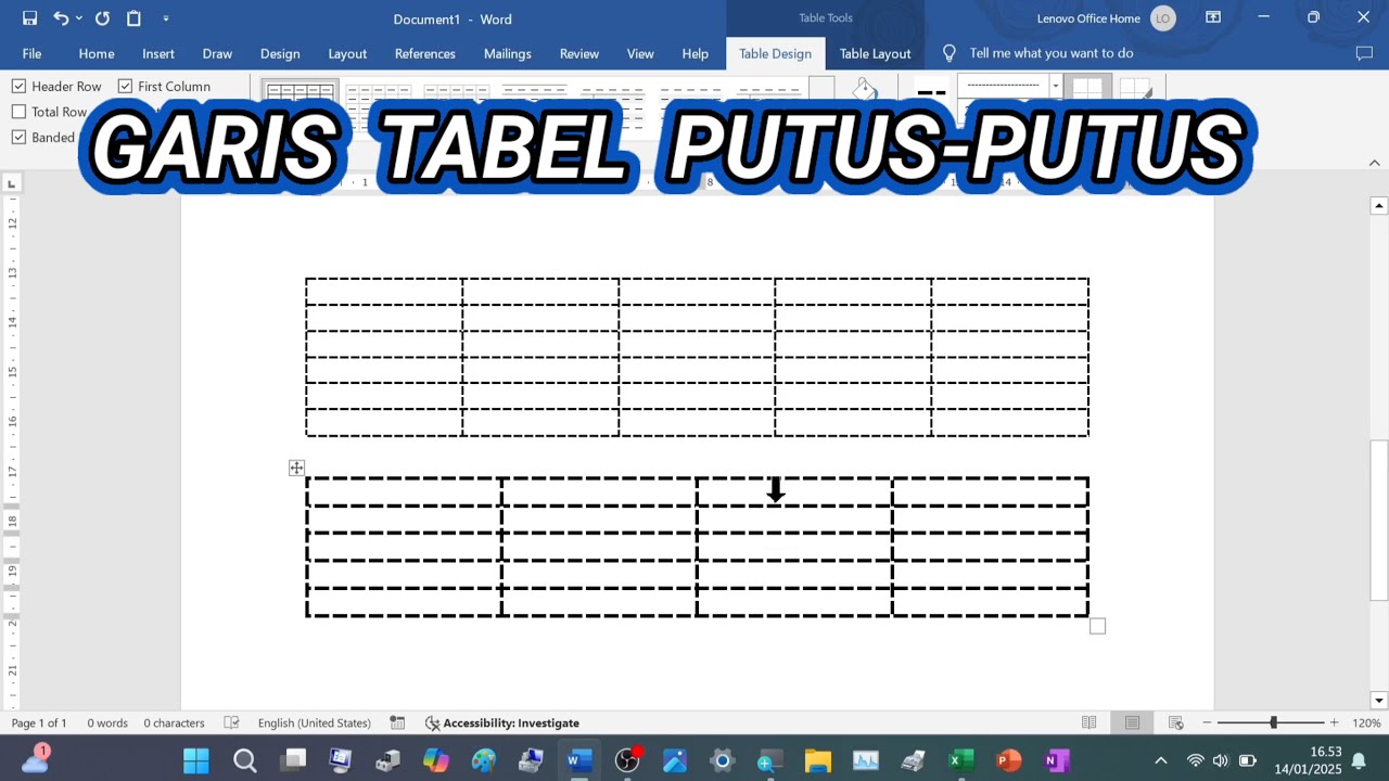 Tutorial Mengatur Agar Garis di Tabel Word Menjadi Garis Putus-putus ...