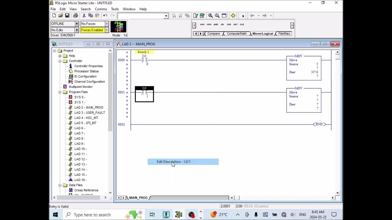 Allen Bradley PLC RSLogix500 Programming Introduction Lesson06 Mov Instruction - YouTube
