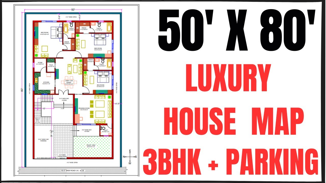 50*80 Feet House Plan || 50*80 luxury House Map || 50 by 80 Kothi ka ...