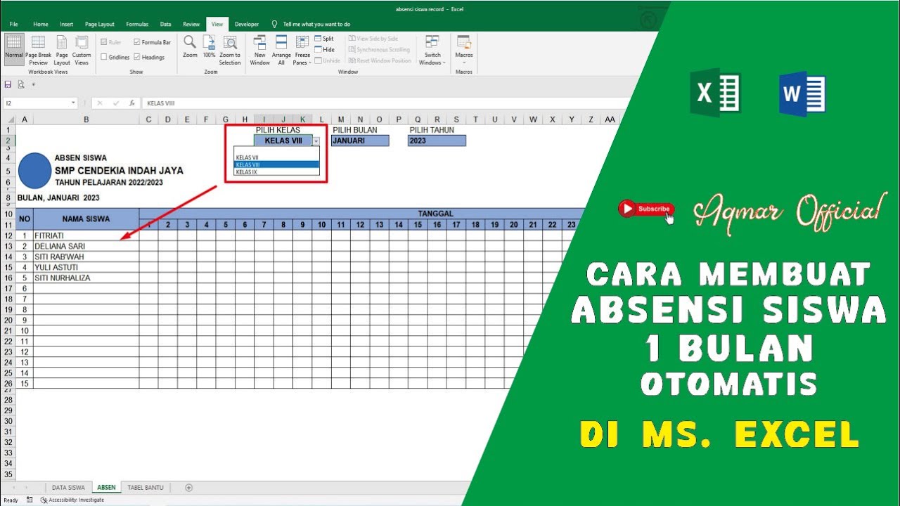 Cara Membuat Absensi Siswa 1 Bulan Otomatis Data Siswa menggunakan Ms ...