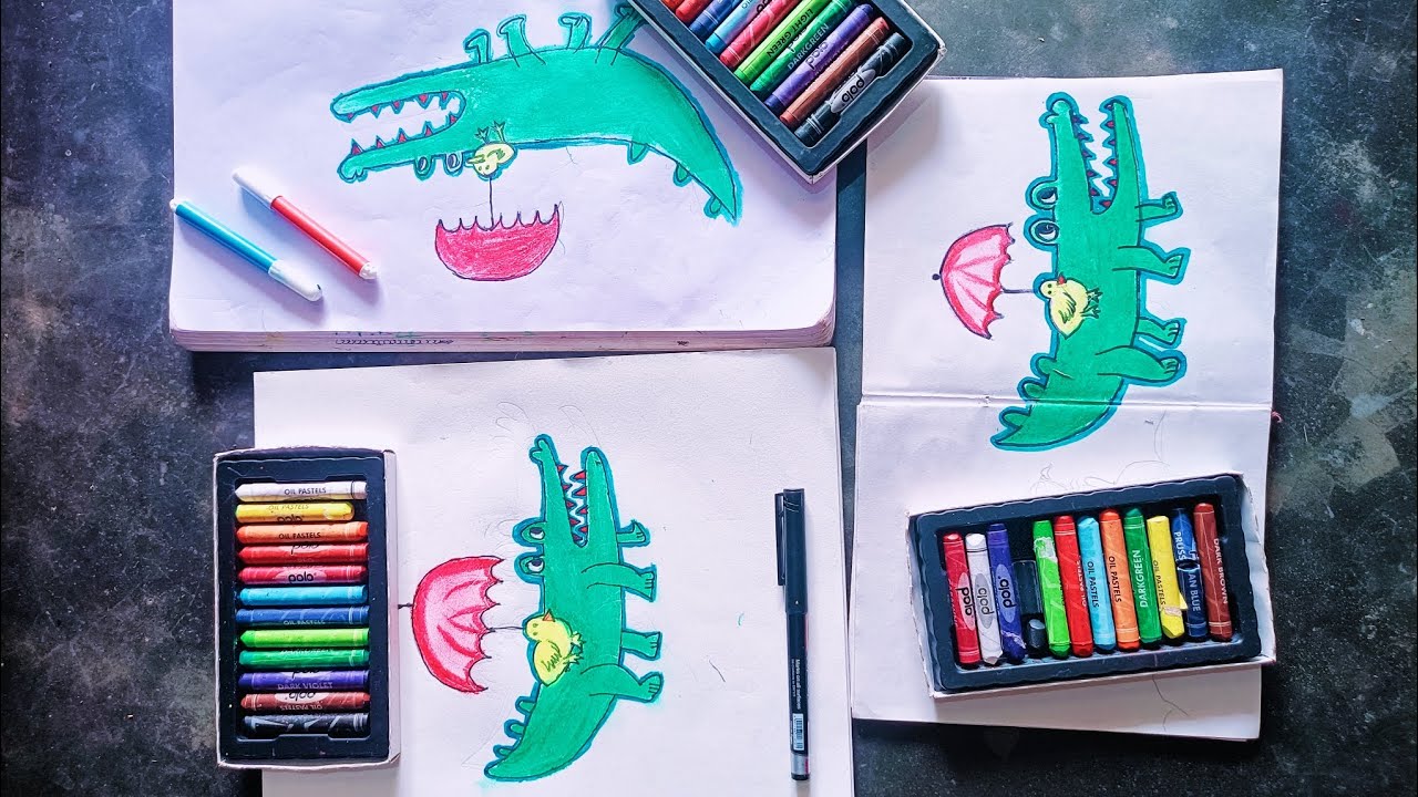 easy crocodile drawing learning - YouTube