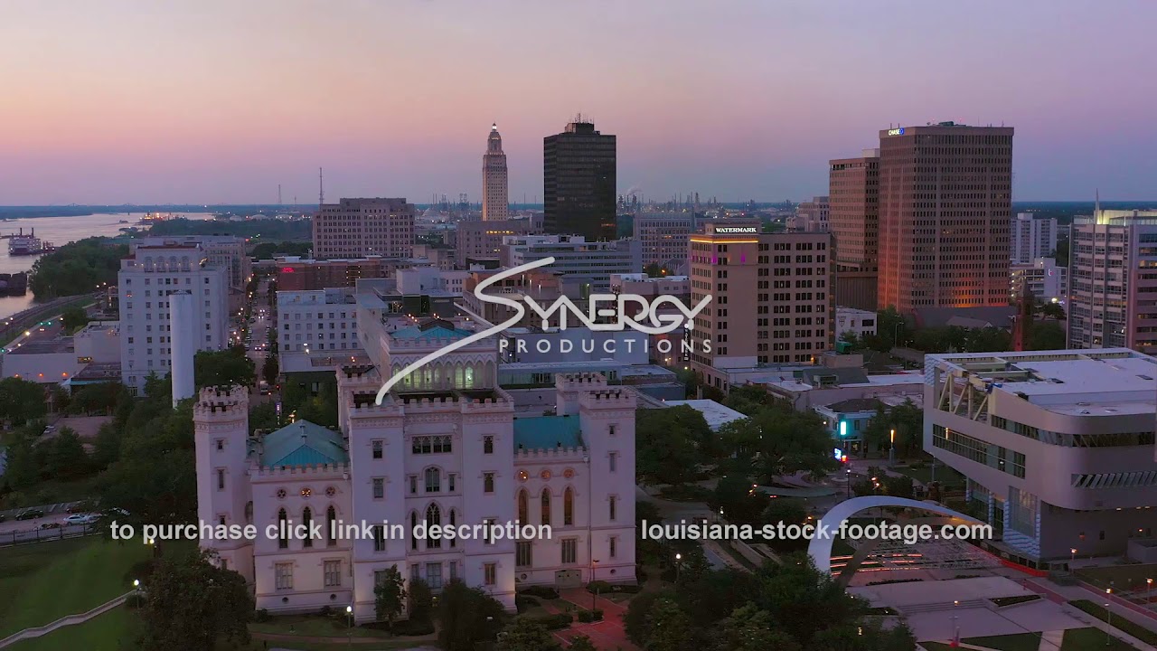 1556 awesome aerial drone arc of Baton Rouge skyline video footage ...