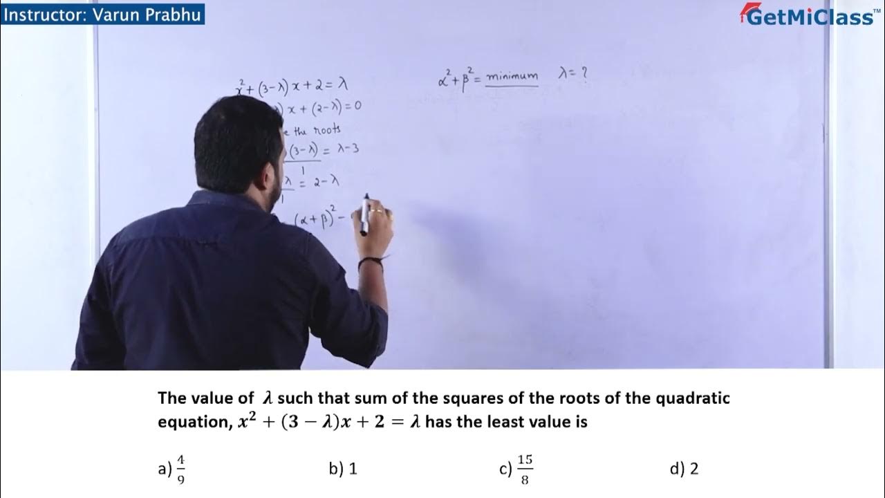 Minimizing Sum of Squares of Roots JEE 11th Maths Quadratic Equation - YouTube