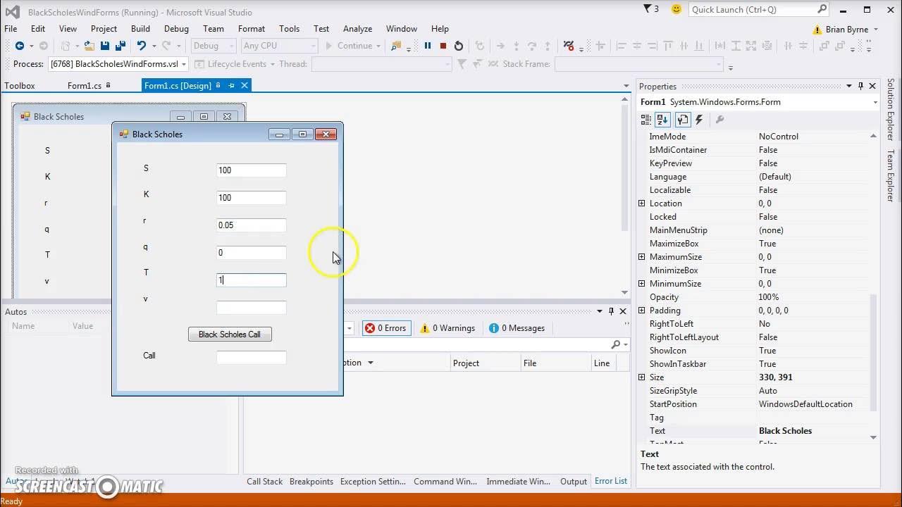 Black Scholes C Sharp Windows Form 2 - YouTube