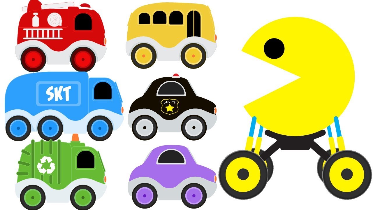 Colors for Children to Learn with Toy Street Vehicles and Pacman Truck ...