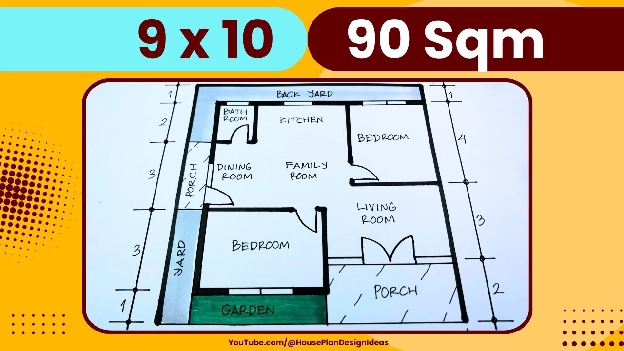 9x10 House Plan Design 90 square meter 2 Bedroom - YouTube