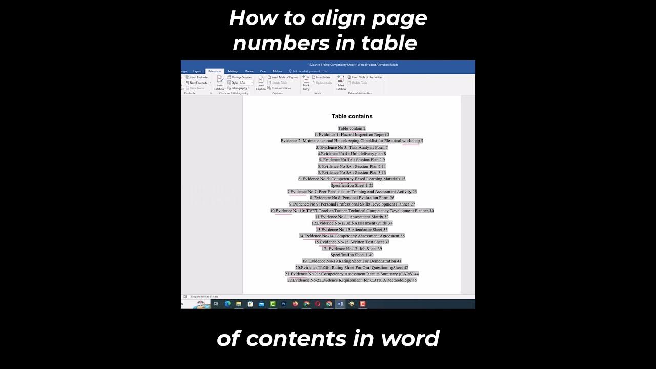 How to align page numbers in table of contents in word - YouTube