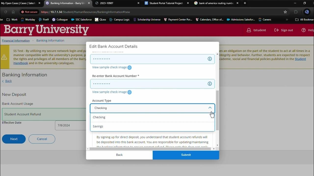How to Set Up Direct Deposit for Student Refunds | Barry University Tutorial - YouTube