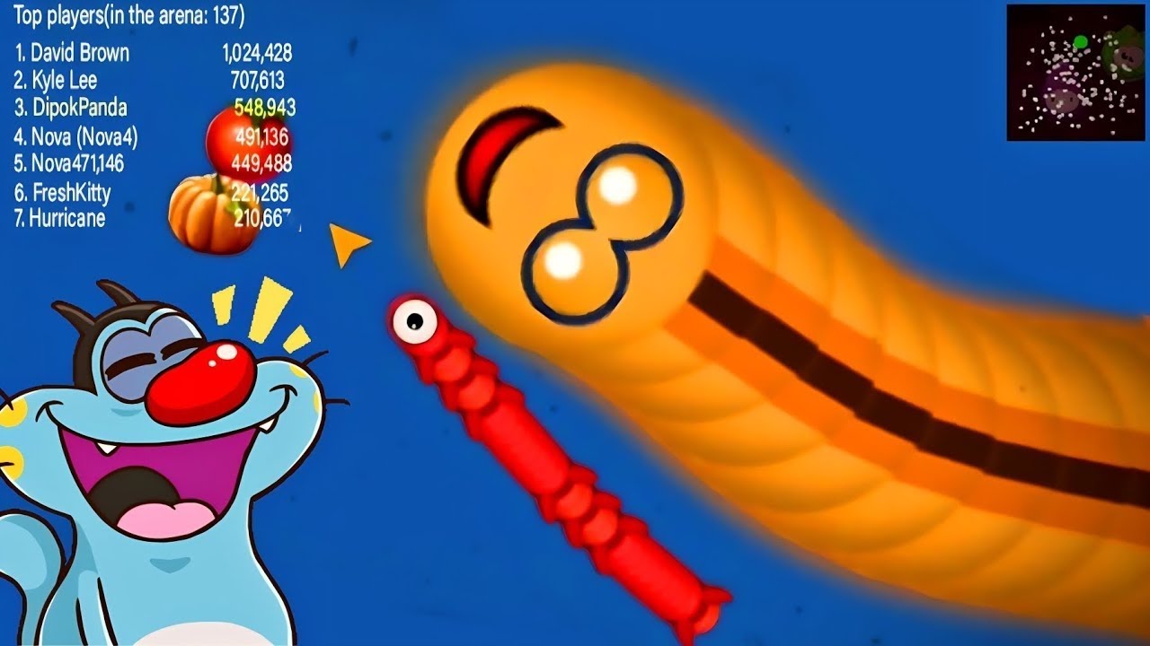 Worms zone io oggy Saame New Record 2023 1.1Million+score snake game ...