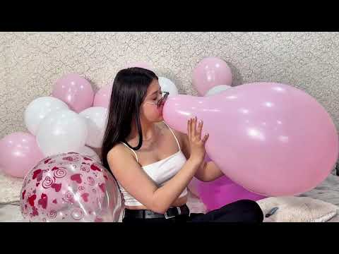 Cute Russian Looner Girl Blows Two Big Pink Balloons