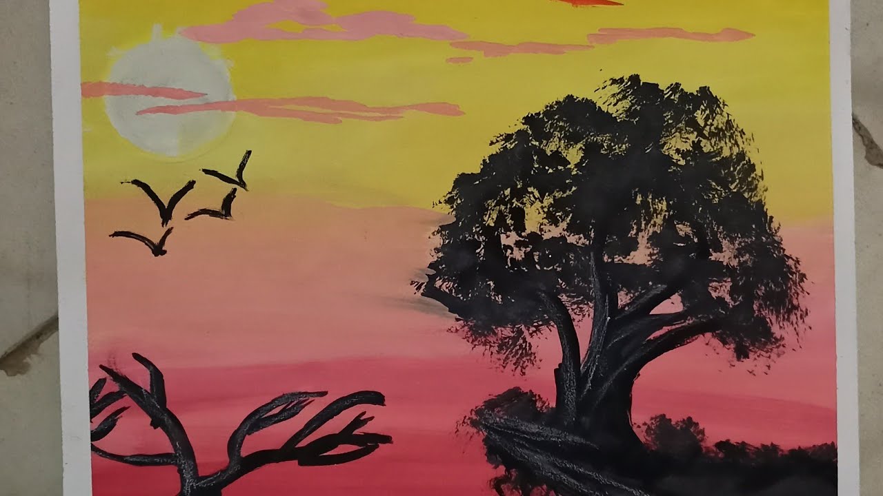 How TO Make Sunset scenery |Sunset Painting With Poster Colour| - YouTube