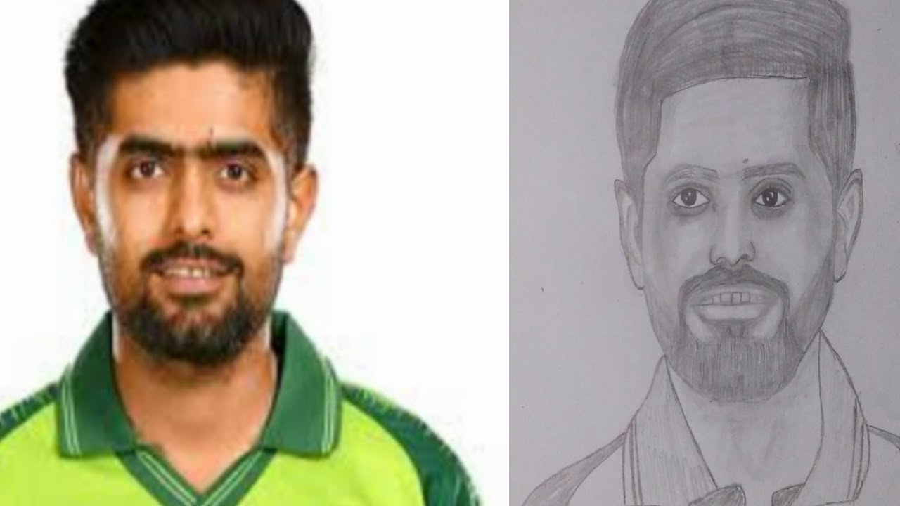 How to draw Babar Azam sketch / easy face sketching/ How to draw face ...
