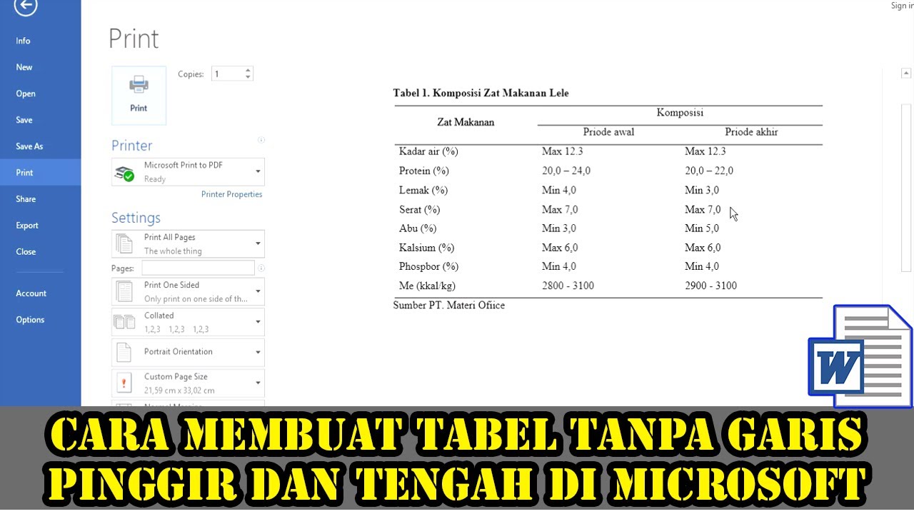 CARA MEMBUAT TABEL TANPA GARIS PINGGIR DAN TENGAH DI MICROSOFT WORD ...