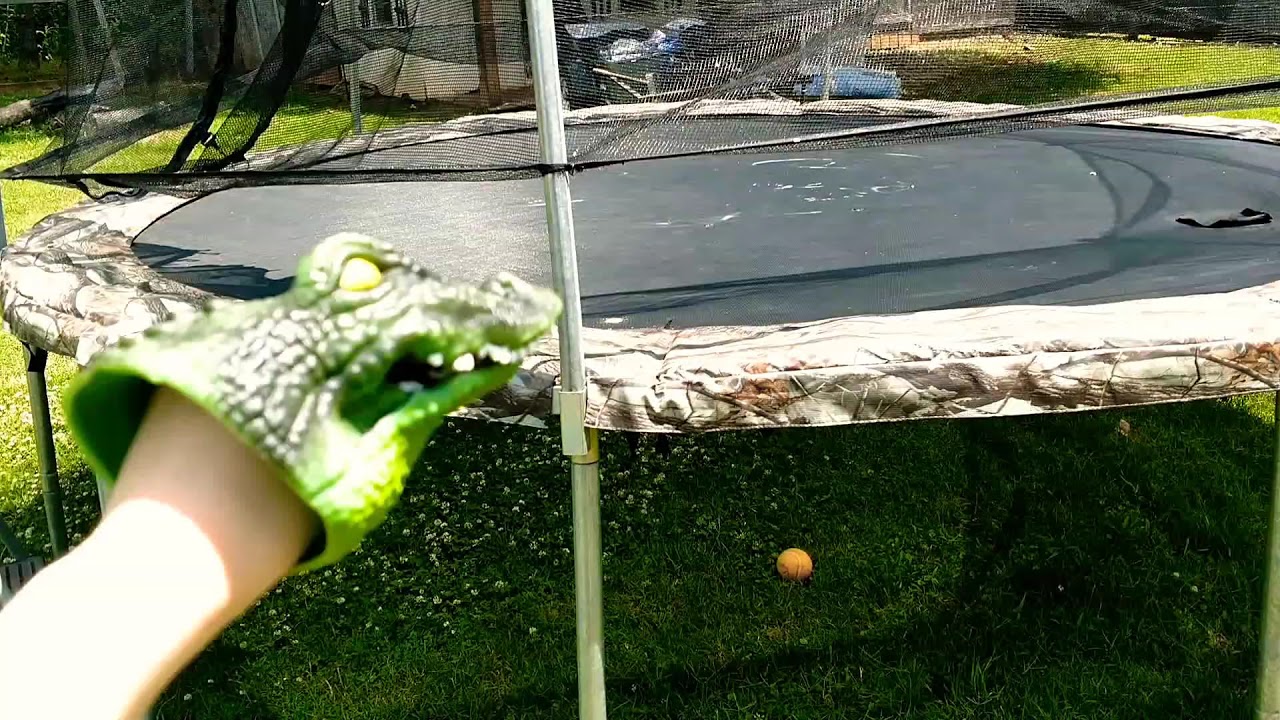 Gator Puppet jumps on a trampoline - YouTube