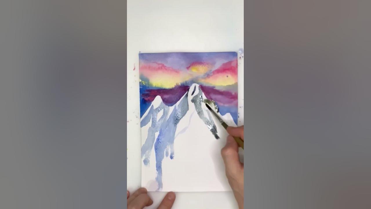 Рисуем закат в горах Как нарисовать горы и елки Урок рисования