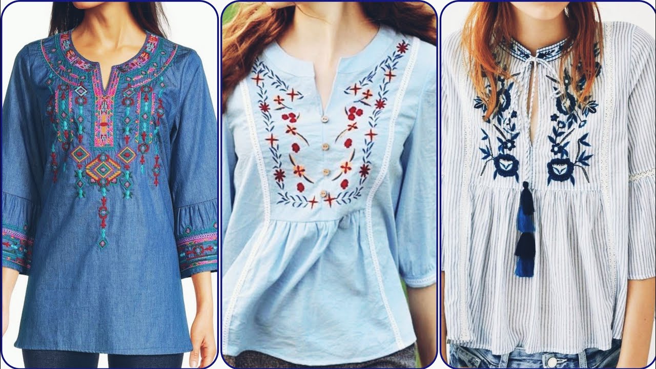 very stylish denim embroidered girls top design collection 👗 - YouTube