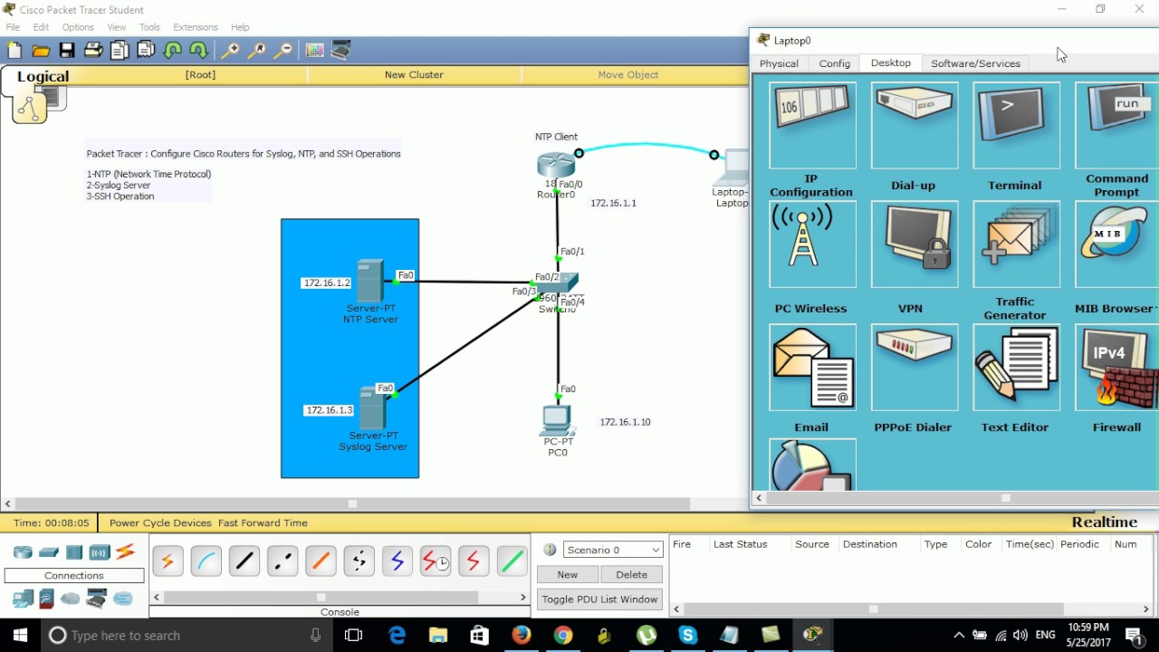 Packet Tracer Configure Cisco Routers For Syslog Ntp And Ssh Operations Youtube