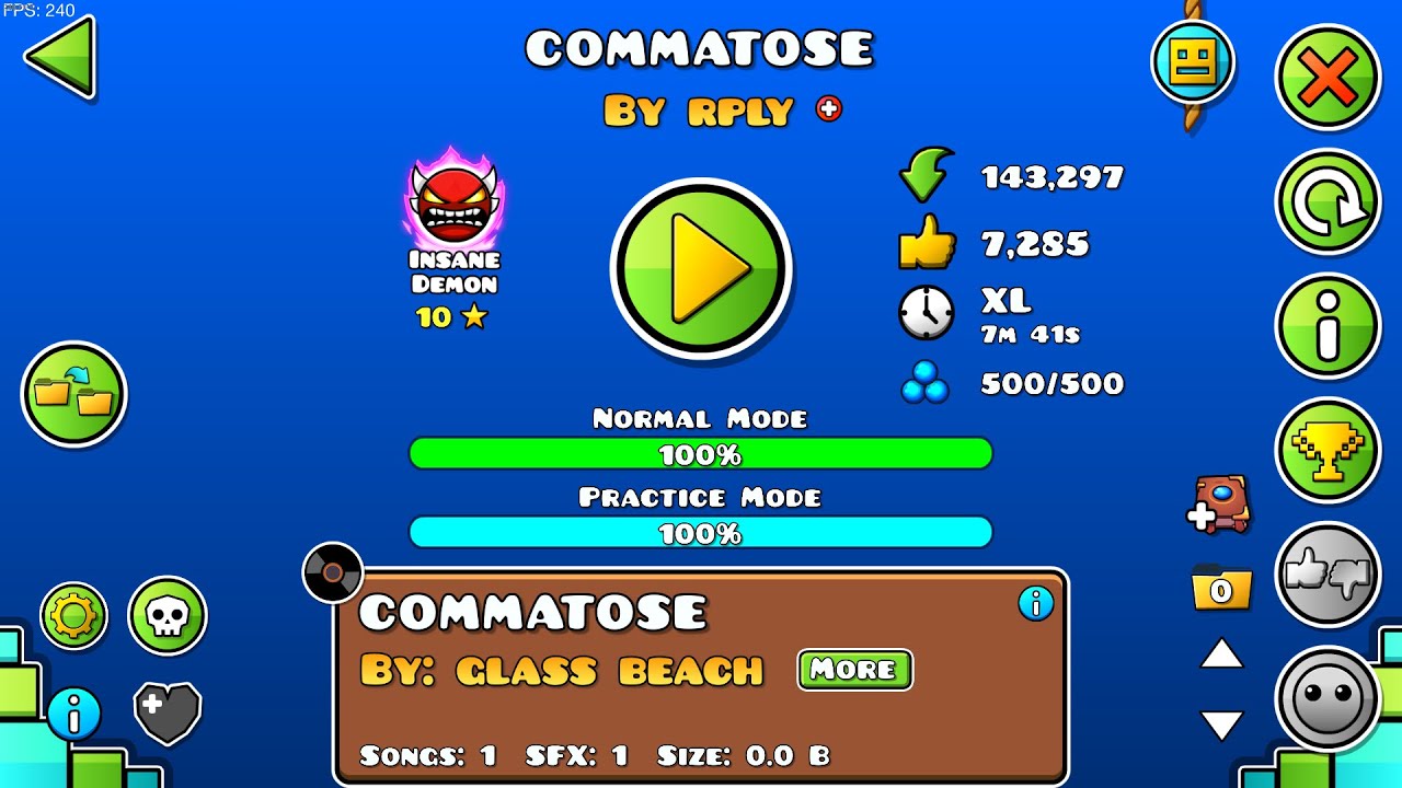 (240fps) commatose by rply 100% (Insane Demon) | Geometry Dash - YouTube