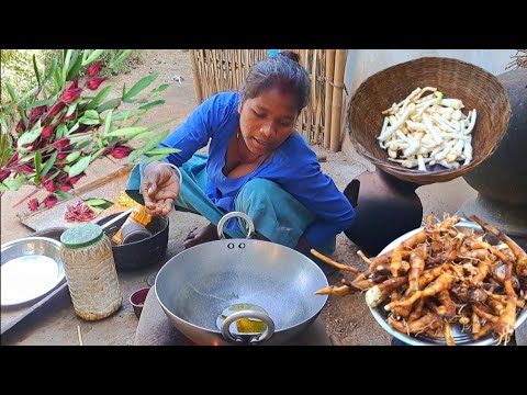 Santali Tribe Traditional cooking Arbi Jad with kudrum recipe prepare ...