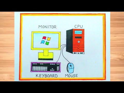 How to Draw Desktop Computer Step By Step / Computer Parts Drawing ...