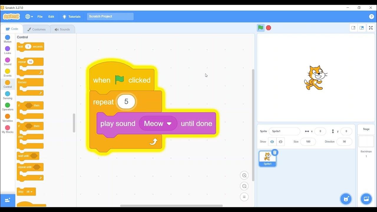 Making a Cat Meow in repeat mode using repeat block (Scratch/Pictoblox ...